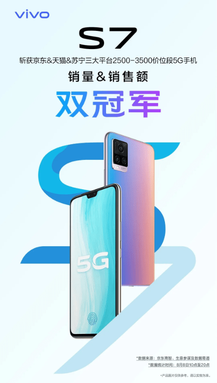 轻薄5G实力出道！vivo S7首销获多个平台销量冠军_自拍