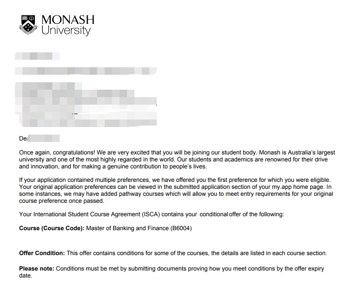 【offer来了】Monash银行和金融专业offer到手！_校方