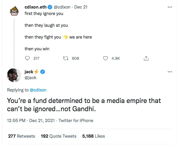 Jack Dorsey舌战a16z：Web3到底属于谁？_加密_投资_Dixon