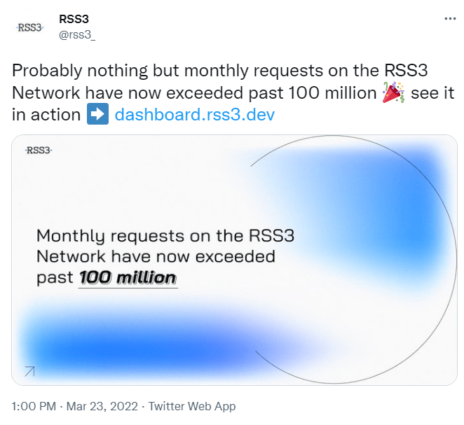 Web3信息基础设施协议RSS3网络节点月请求量超1亿次_生态_数据_域名