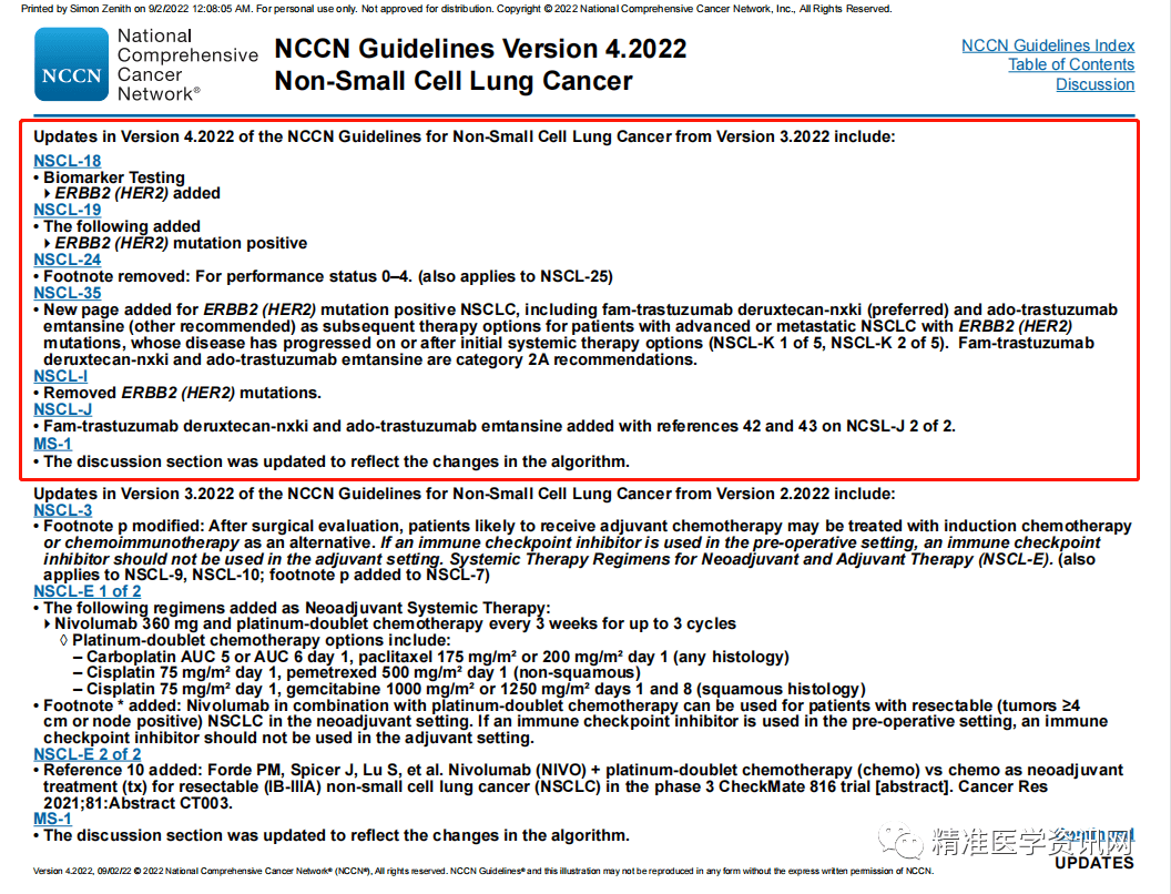 首次增加HER2基因靶向治疗，2022v4版非小细胞肺癌NCCN指南更新_Enhertu_检测_评估
