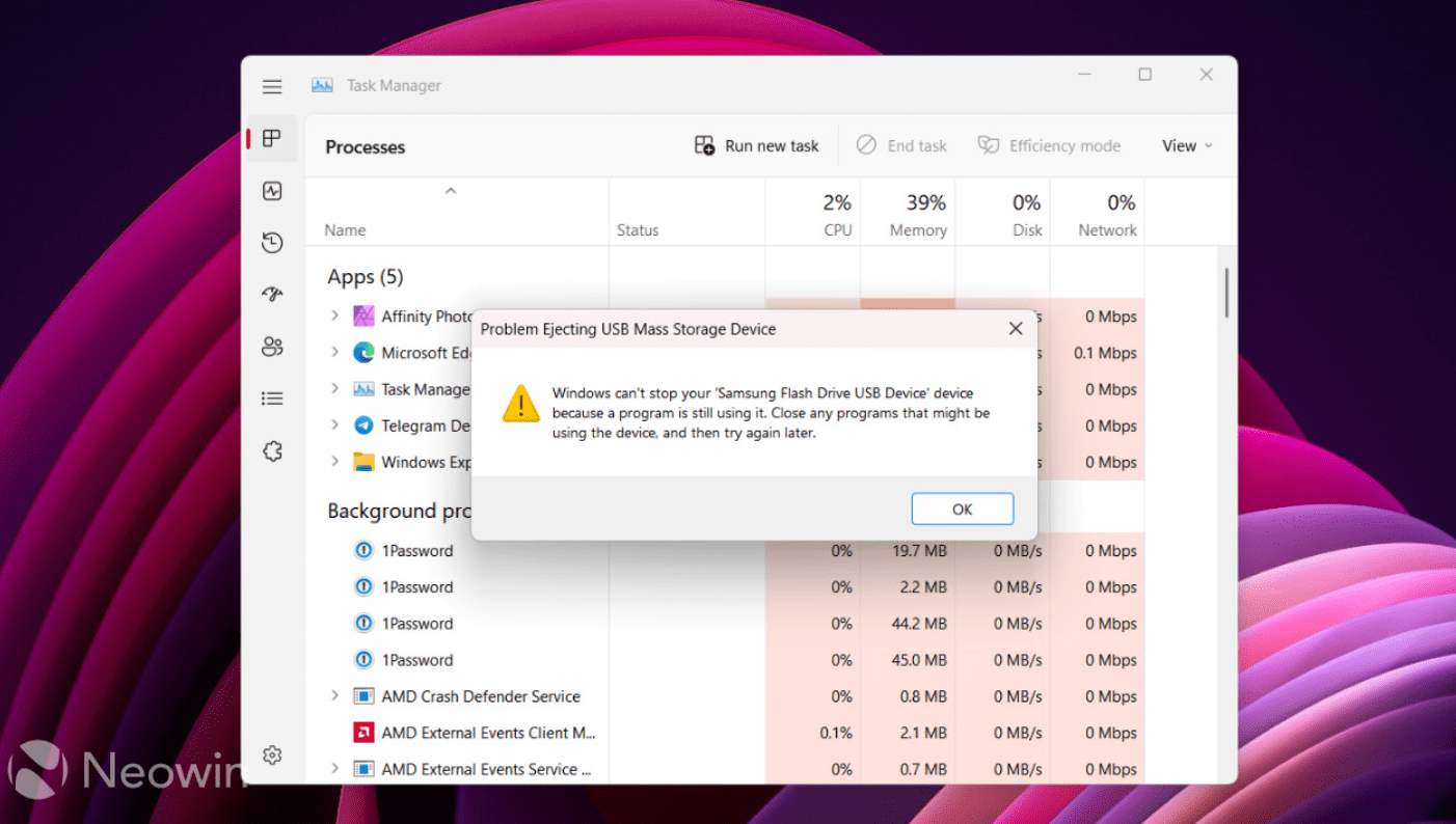 微软 Win11 22H2 打开任务管理器后无法安全弹出 USB 设备_测试_Bug_问题