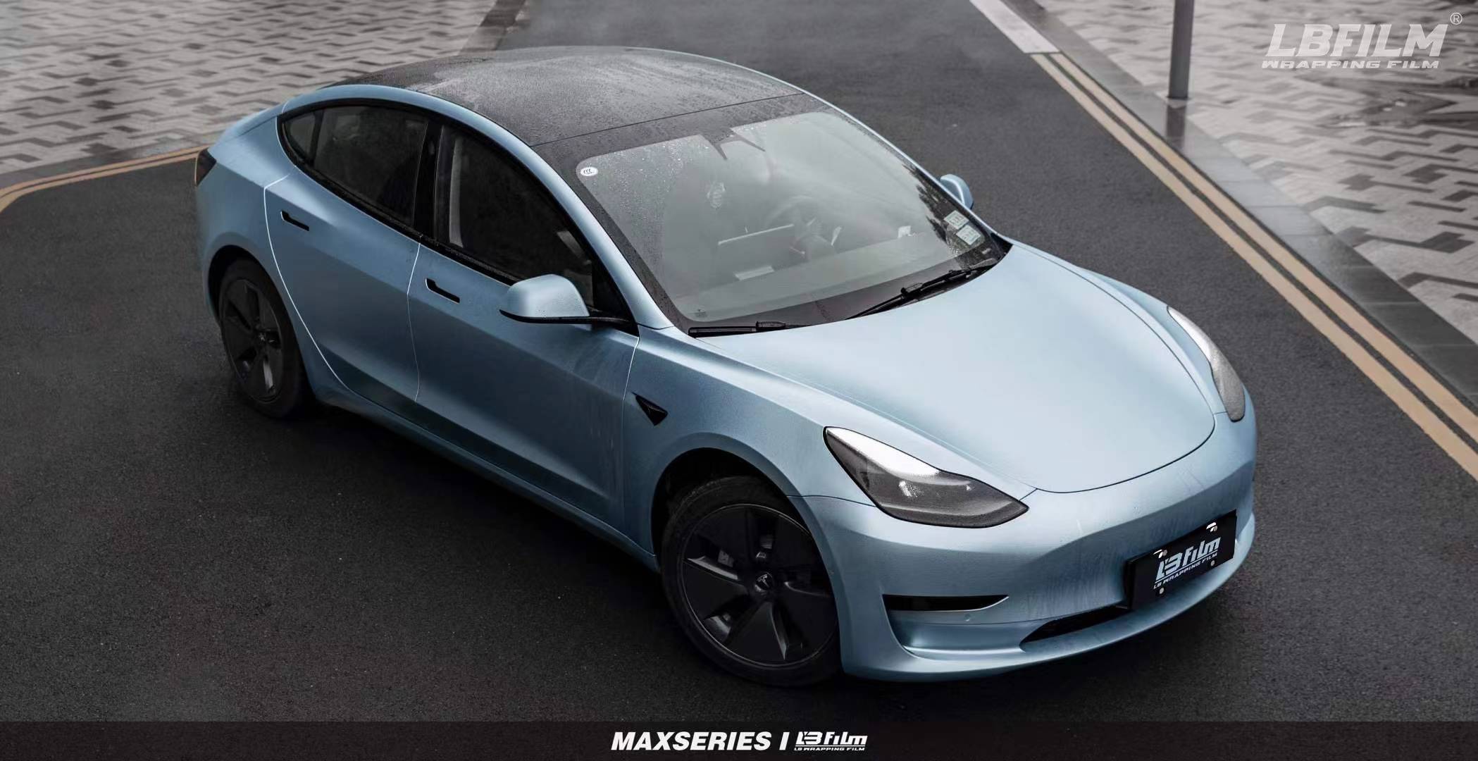 特斯拉model3-LB改色膜超亚纳米蓝，这个蓝色不一般!_搜狐汽车_搜狐网