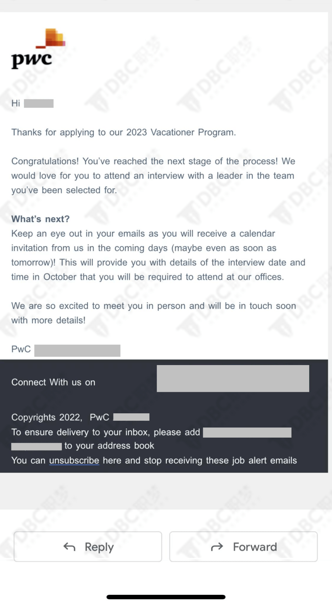 DBC职梦学员已收到PwC(AU)2023 Vacationer Program终面邀请！_澳洲_四大_offer