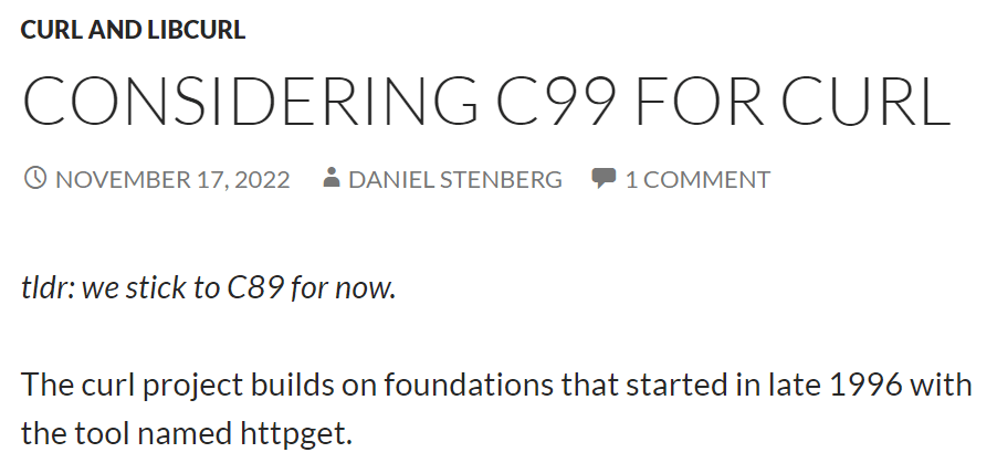 curl 作者：不考虑其他语言重构，计划升级 C 语言标准、明年发布 curl 8_Daniel_特性_版本