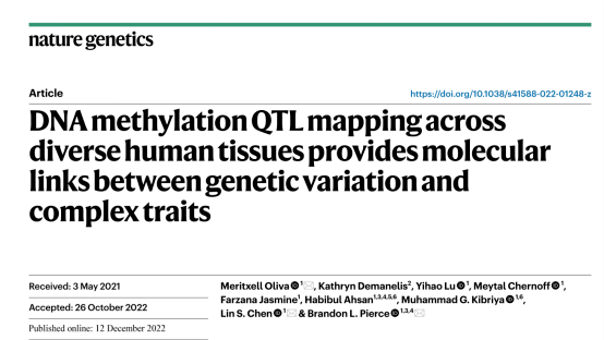 Nature Genetics：迄今为止最大的多组织DNA甲基化数据队列，遗传变异和复杂性状之间的分子联系_调控_CpGs_mQTLs