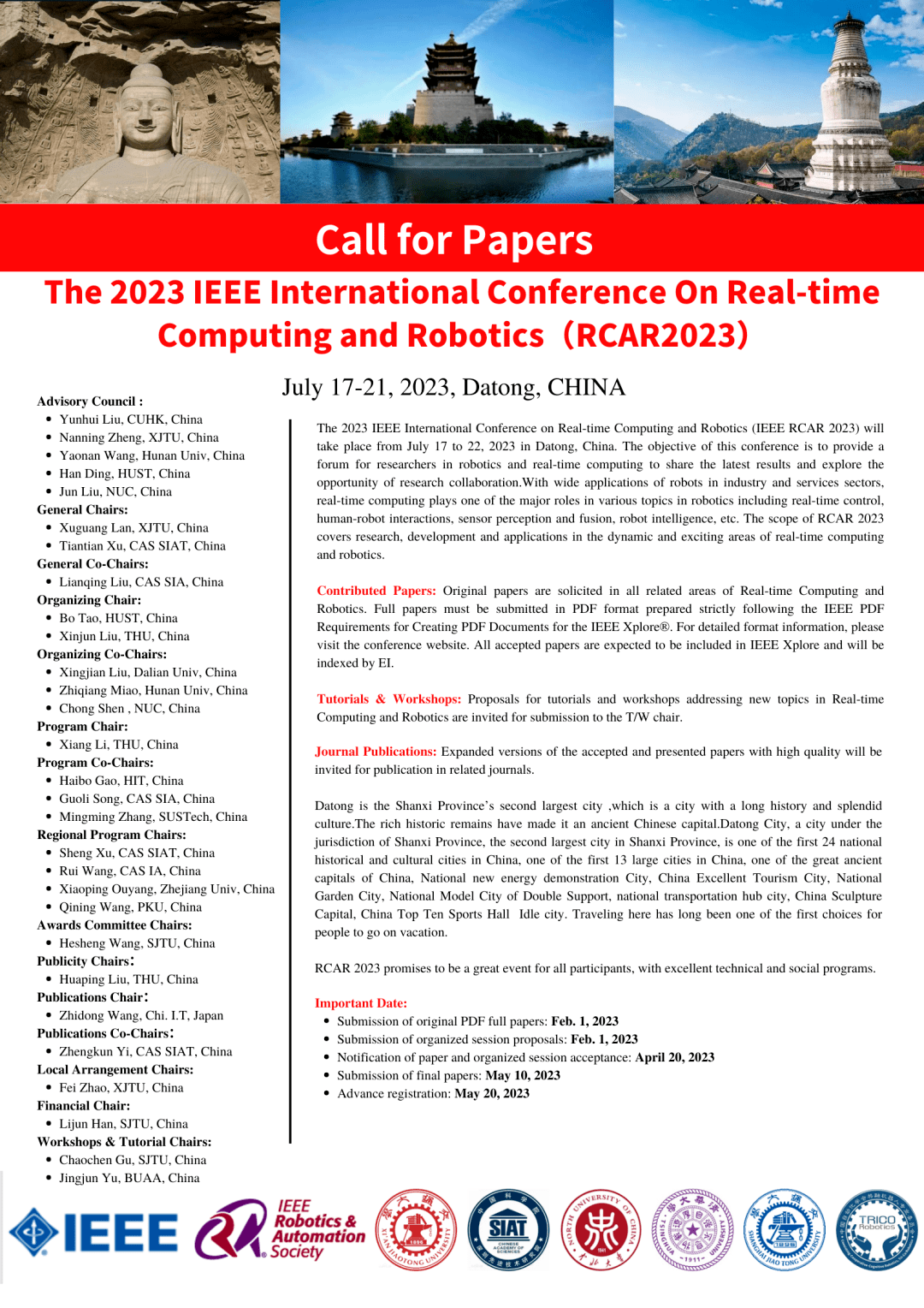 【重要通知】IEEE RCAR 2023的征稿通知_papers_The_for