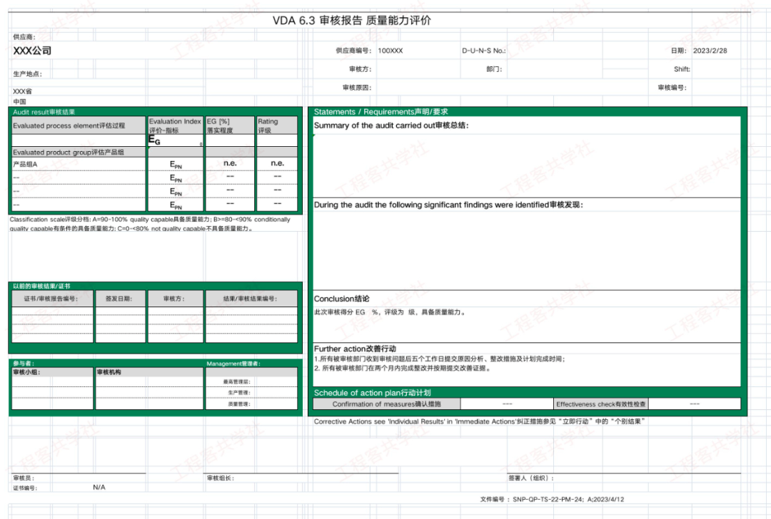 免费领取 | VDA 6.3（2023）问题表、审核报告等7份表格汇总_部分_Excel_个人