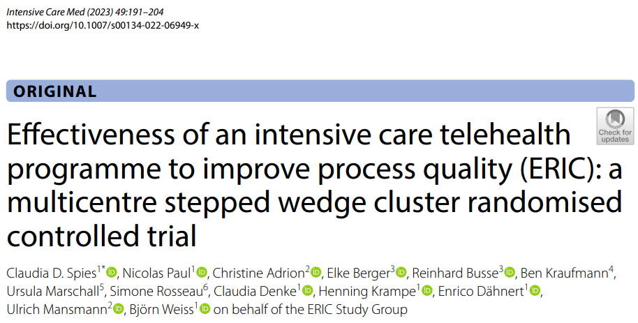【文献导读】重症监护远程医疗改进计划提高过程质量的有效性（ERIC）：1项多中心阶梯楔形集群随机对照试验_护理_患者_研究