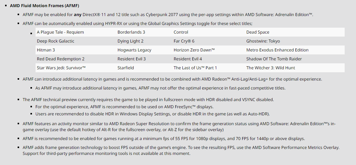 AMD 推出测试版驱动，支持在《星空》等游戏中启用AFMF帧生成技术_Win_用户_建议