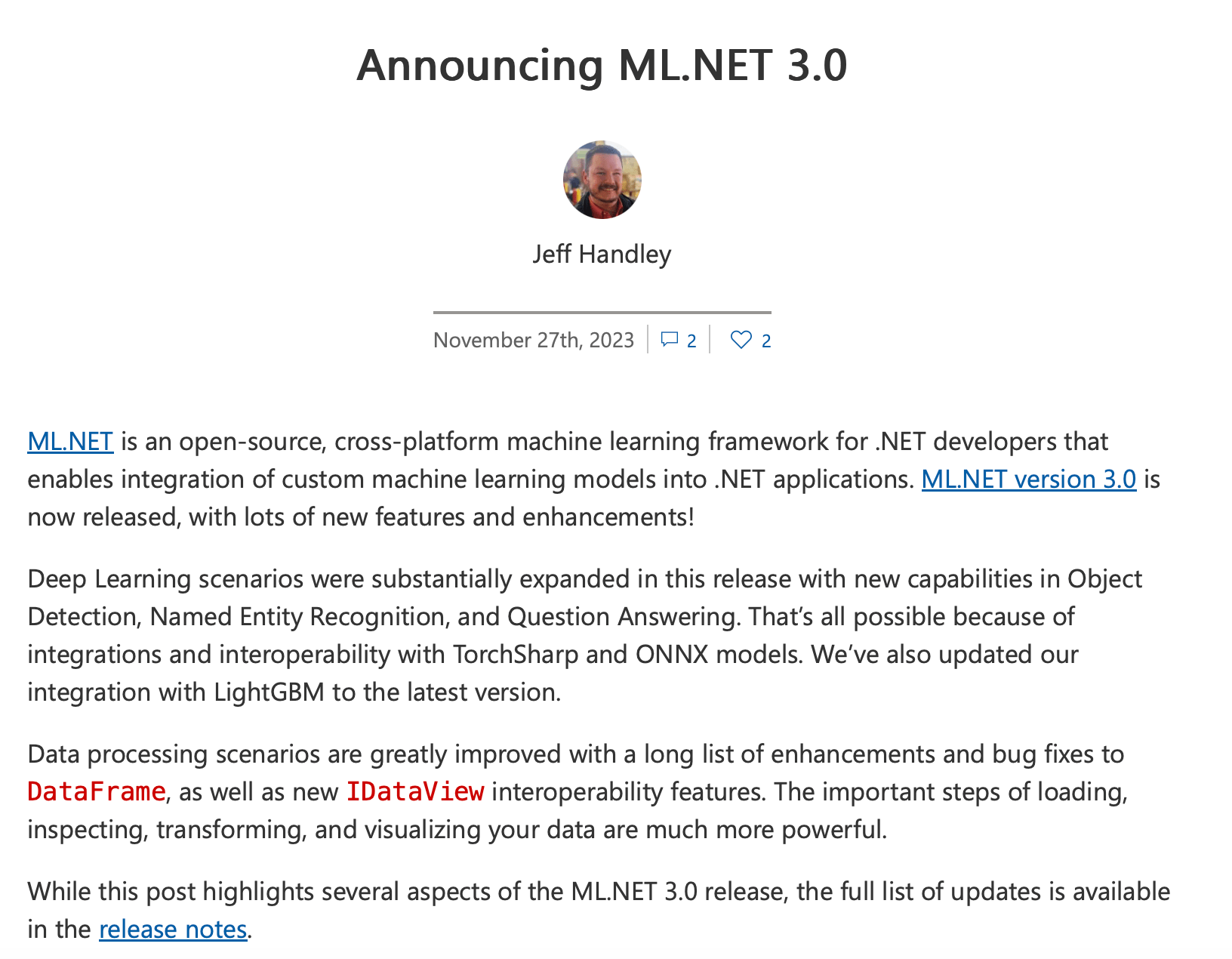 微软推出跨平台框架 ML.NET 3.0 版：强化深度学习、加强AI效率_功能_处理_分类