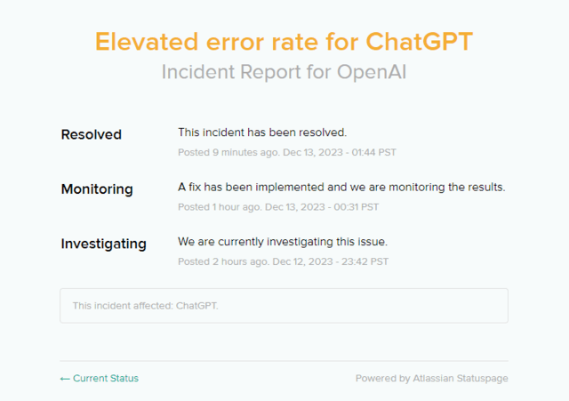 ChatGPT再出故障官网称已修复_OpenAI_问题_服务
